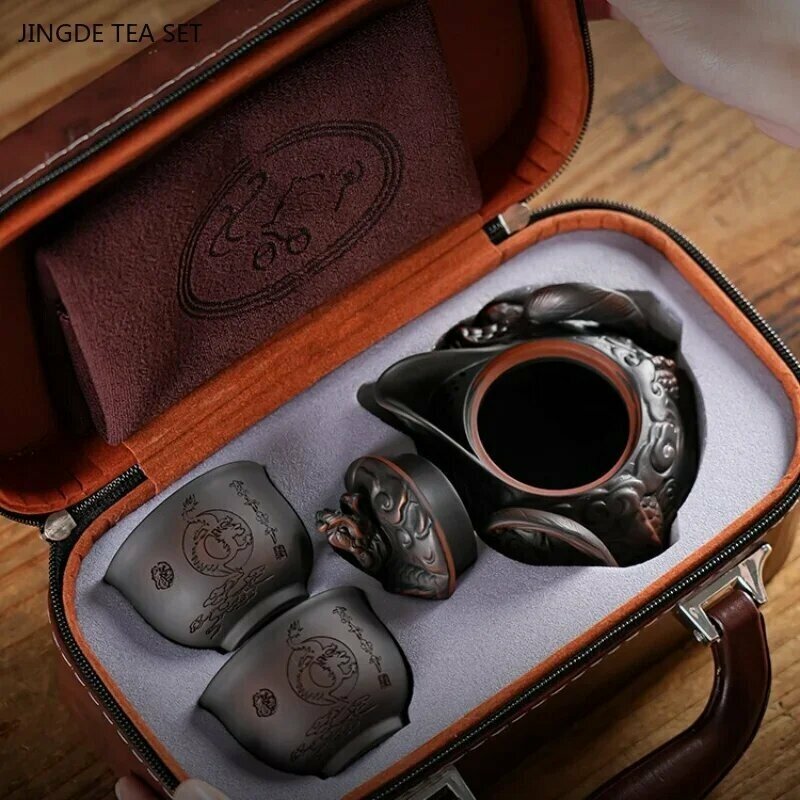 Портативный чайный набор WSHYUFEI из исинской глины цзыша дорожный для пуэра улуна гунфу ча в чехле
