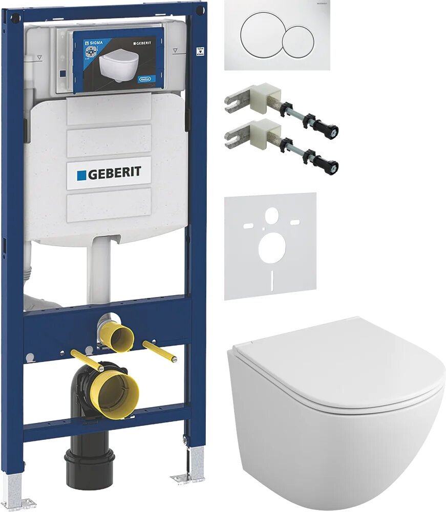 Комплект Унитаз подвесной Owl 1975 Vind TOWLT190302 безободковый / Крепления к стене / Шумоизоляция, Инсталляция UP 320 111.300.00.5, Кнопка Sigma белая