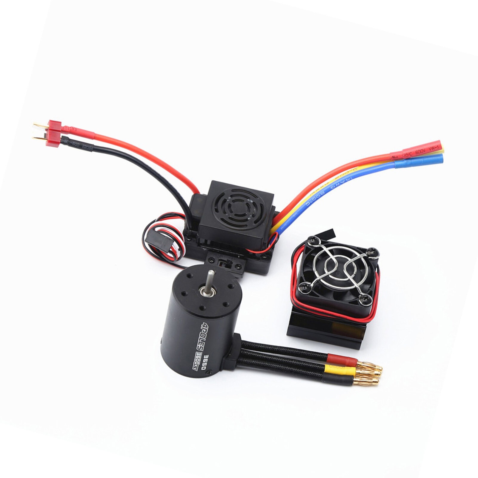 Бесколлекторный двигатель 3650 3600KV с регулятором скорости 60A и радиатором в комплекте для замены в радиоуправляемых моделях автомобилей и лодок HSP HPI Wltoys масштаба 1:8 / 1:10.