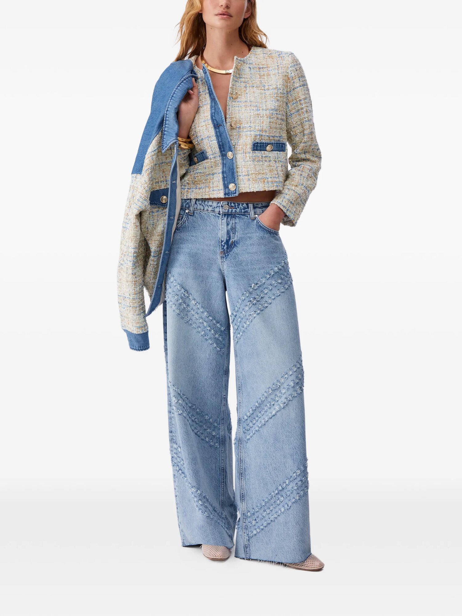 Пиджак LIU JO Bouclé denim-trim jacket, размер 46 — фото 1