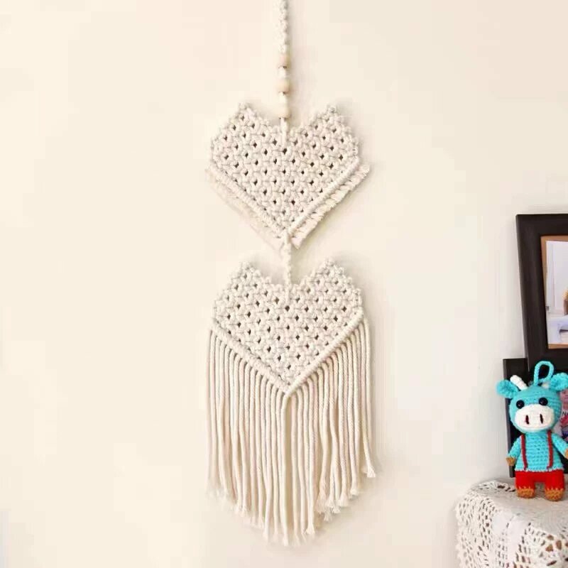 Богемный настенный декор ручной работы из хлопковых нитей в виде сердца, тканый гобелен, фон для фотосессий, украшение
