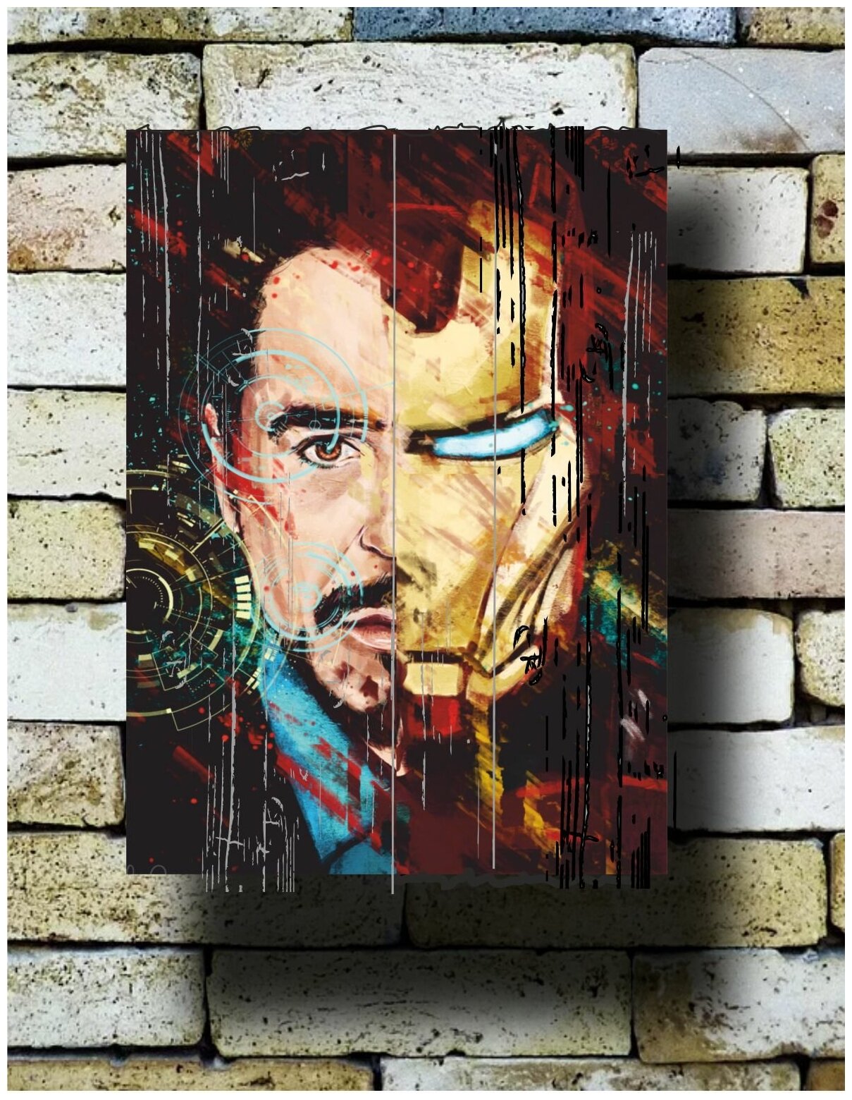 Картина на досках 'тони старк. железный человек. два в одном' 30/40 см