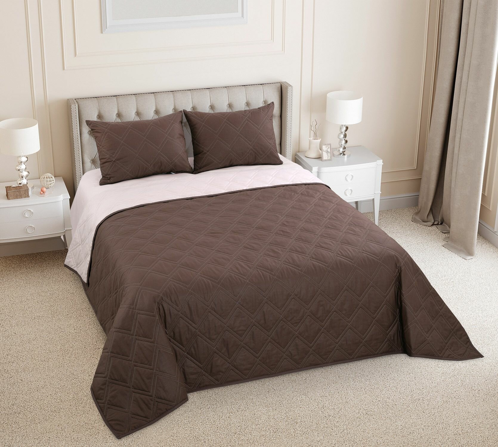 Покрывало из перкали 240х225 стеганое "Шоколадная Космея"