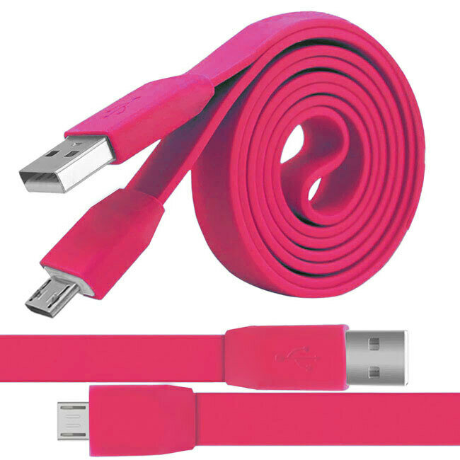 Плоский кабель USB micro USB Cable, розовый, 1м, 1А