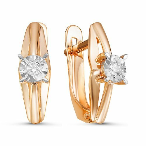 Серьги, красное золото, 585 проба, бриллиант
