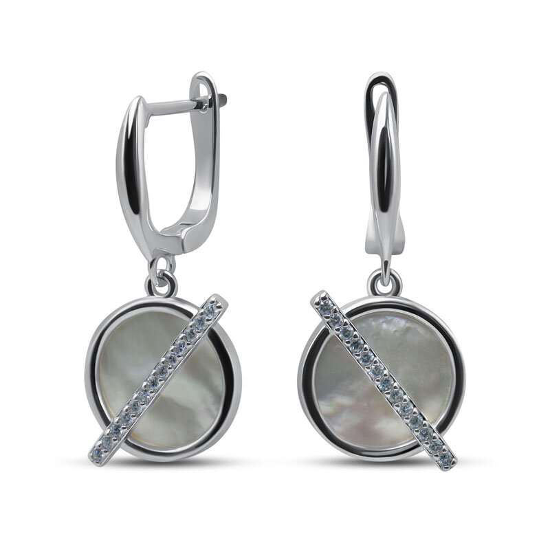 Серьги, серебро, 925 проба, фианит, перламутр