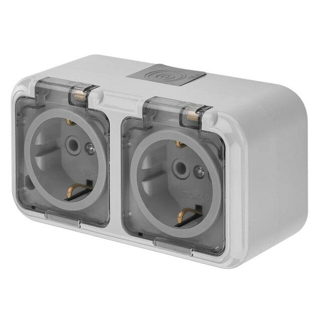 BYLECTRICA Пралеска Аква розетка 2 поста с/з IP54 16A 250V серый для наружной установки