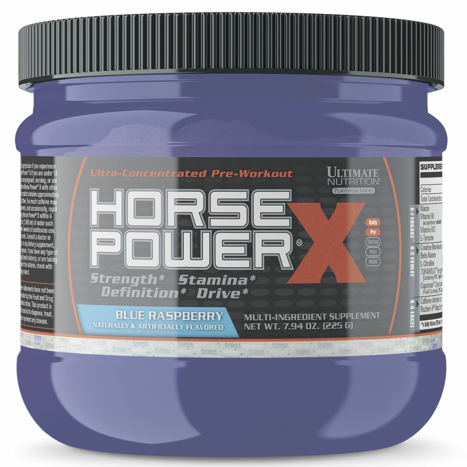 Предтренировочный комплекс Ultimate Nutrition HORSE POWRER X Голубая малина, порошок 225 гр