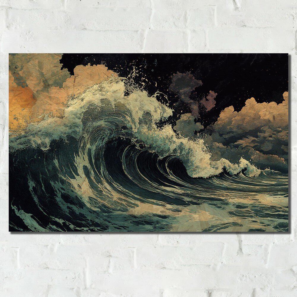 Картина интерьерная на рельефной доске природа море (океан, волны, вода, шторм, природа) - 15842