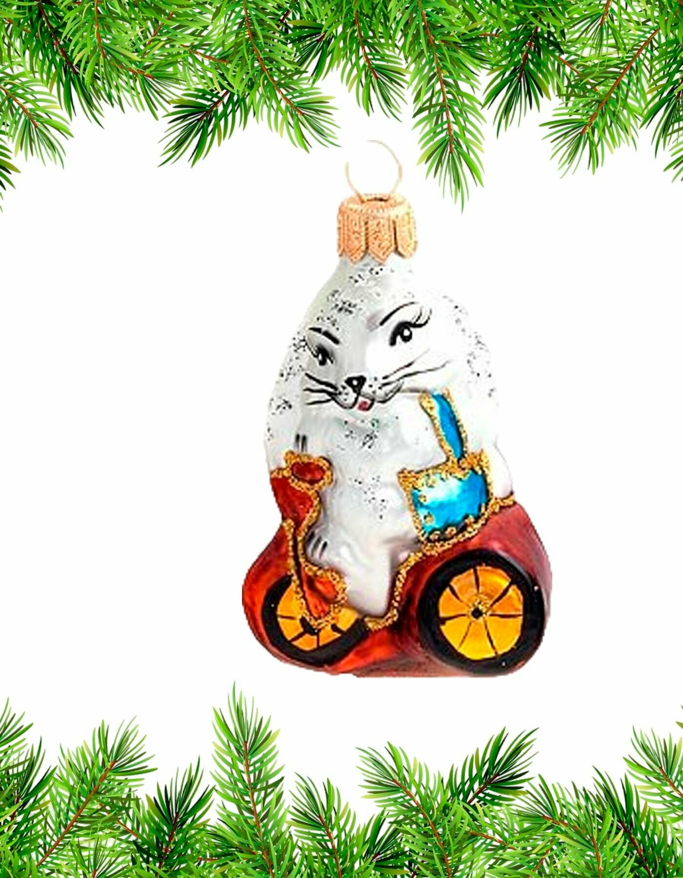 Елочная игрушка Кролик на велосипеде