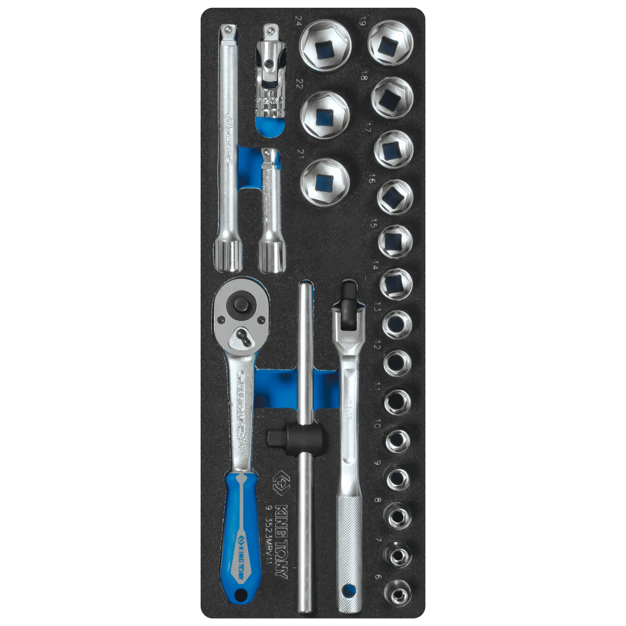 9-3523MRV11 Набор торцевых головок 3/8" с принадлежностями, ложемент, 23 предмета KING TONY 9-3523MRV11