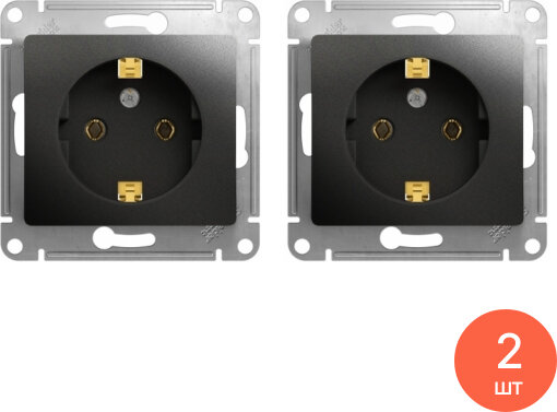 Розетка силовая штепсельная Systeme Electric / Систем Электрик Glossa, 16А 250В IP20 антрацит, с заземляющим контактом GSL000743 / электрооборудование (комплект из 2 шт)