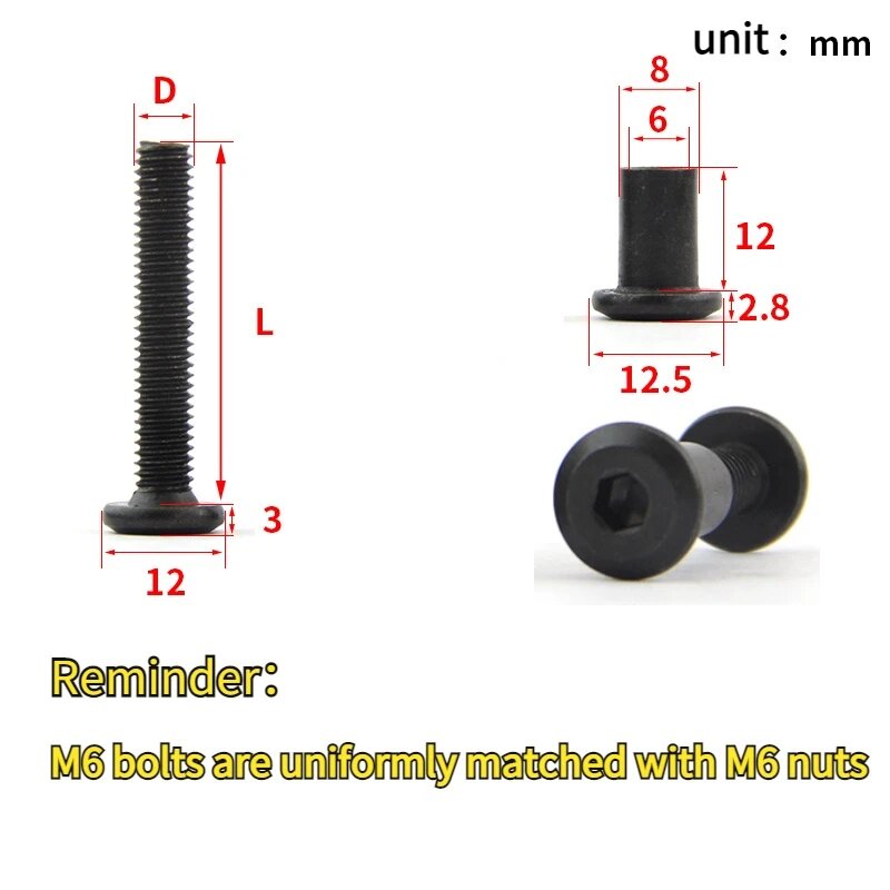 Болты М6 черные для ремонта 55mm (10pcs)