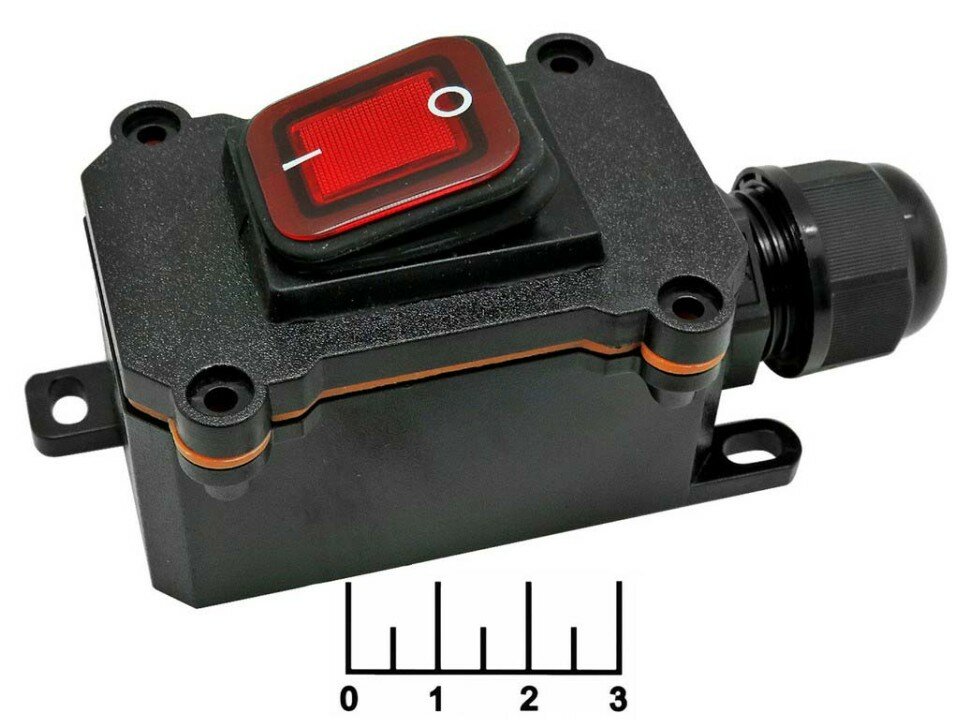 Коробка распределительная 125*40*60 1pin LD522 16A/250V IP68 + выключатель красный 2-х поз. PG-13.5