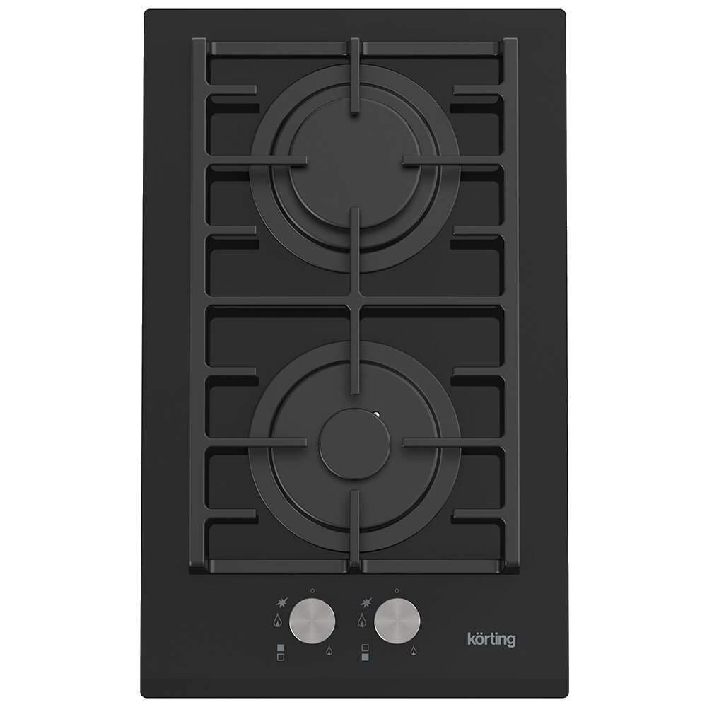 Газовая варочная панель Korting HGG 3825 CN ширина 30 см, 2 конфорки, электроподжиг, черное стекло