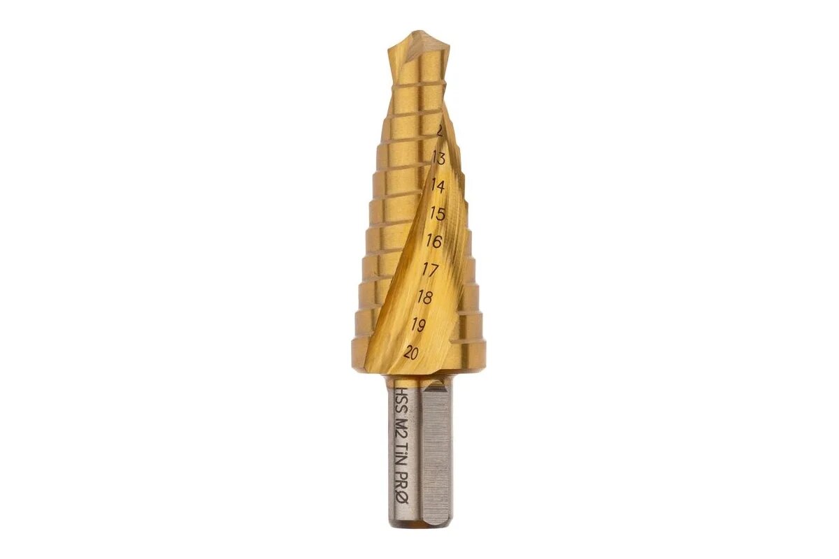 Профоснастка сверло ступенчатое по стали 10-20 мм 11 ступеней HSS-G TiN хвостовик 10 мм