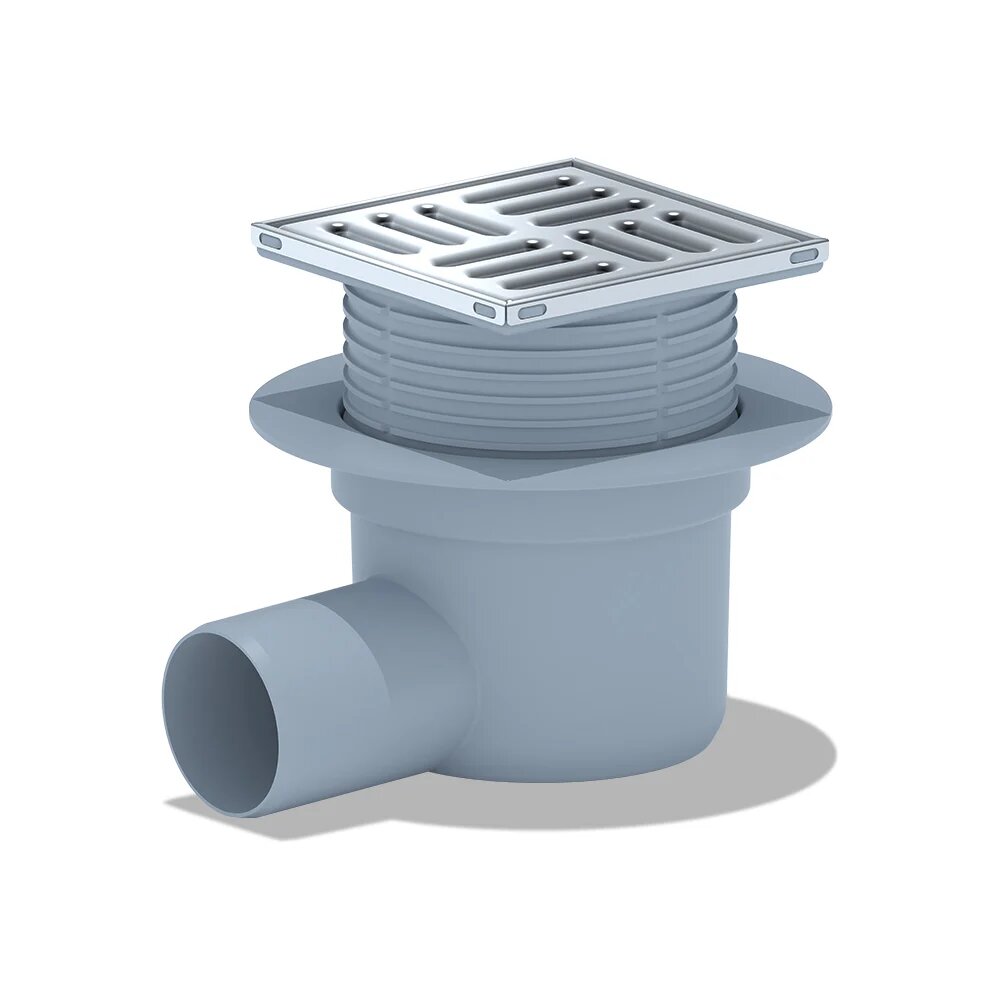 Трап, АНИ, гориз. вып.50 рег. АНИ Пласт с решёткой из нержавеющей стали 10x1 TA5602, 36 л, душевой комнаты или