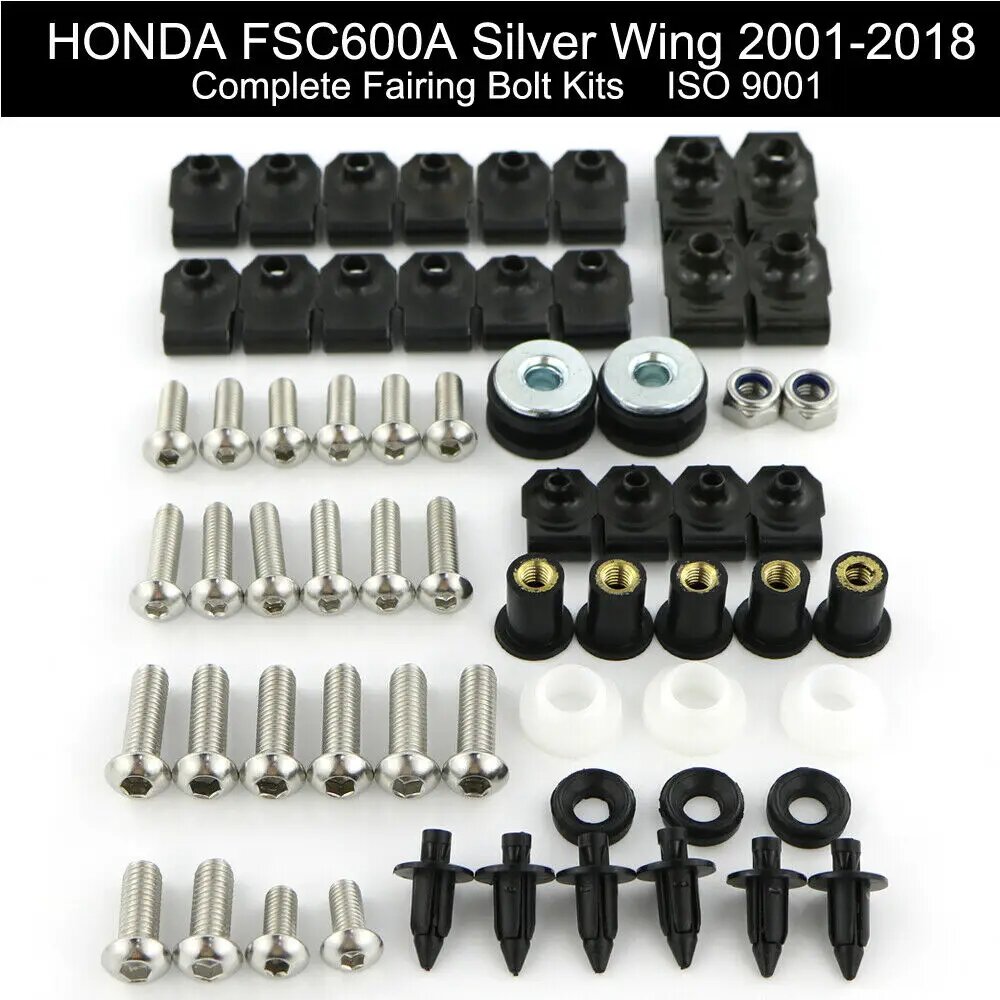 Подходит для HONDA FSC600A Silver Wing 2001-2018, полный обтекатель, комплект болтов, гайки, зажимы, закрывающие болты, нержавеющая сталь серебристый