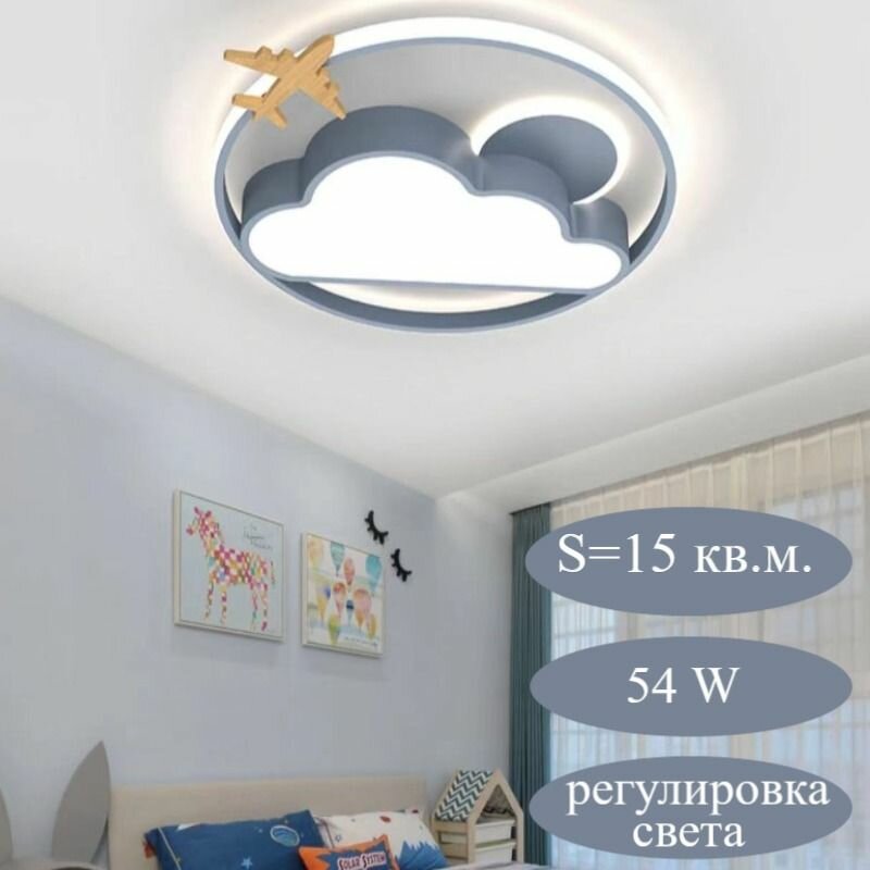 Современный светодиодный потолочный светильник для детской спальни, Облако с самолетом для мальчиков и девочек Серый Wogow 029