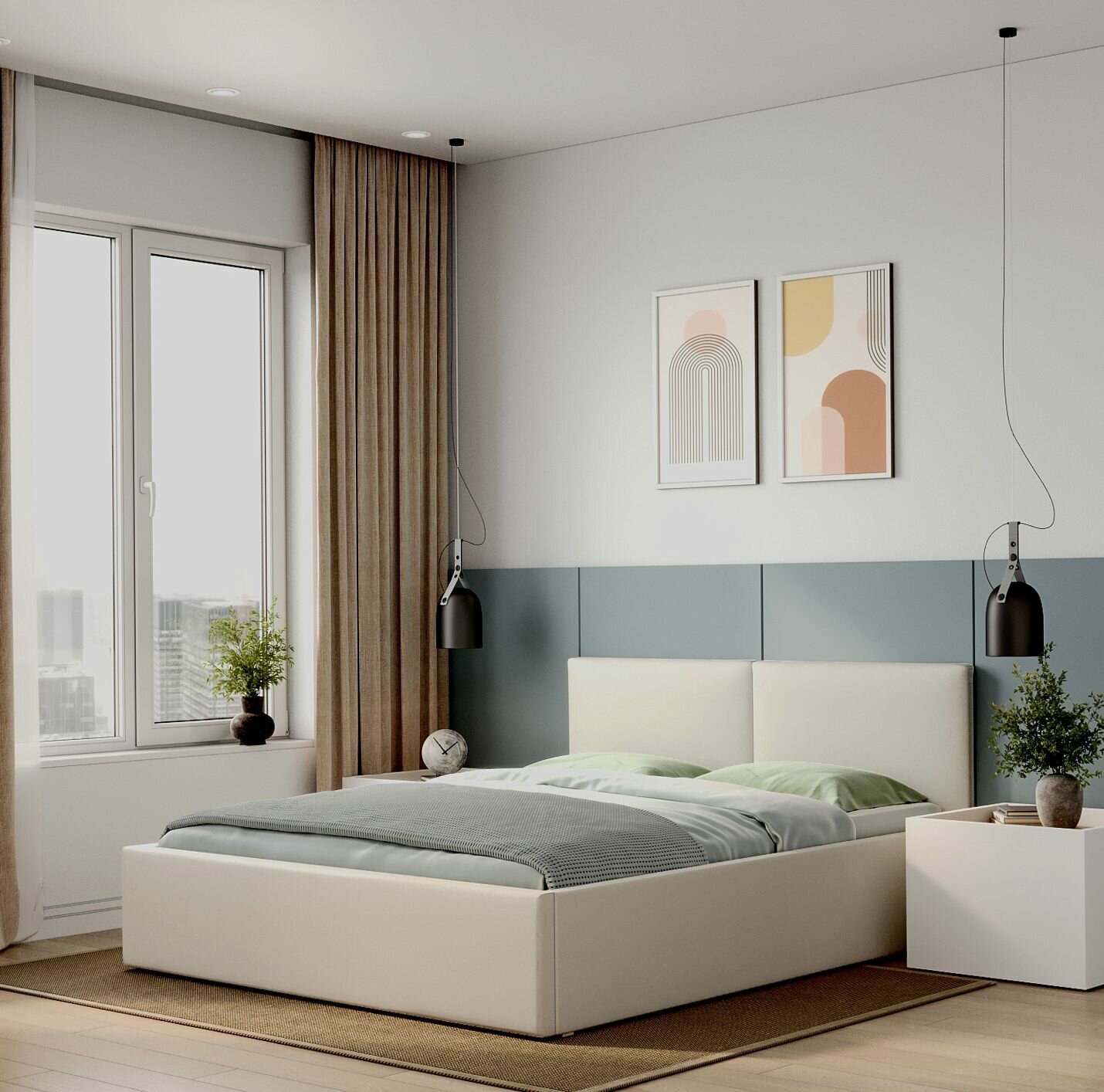 Кровать с матрасом Остин 180х200 двуспальная с ортопедическим основанием, белая