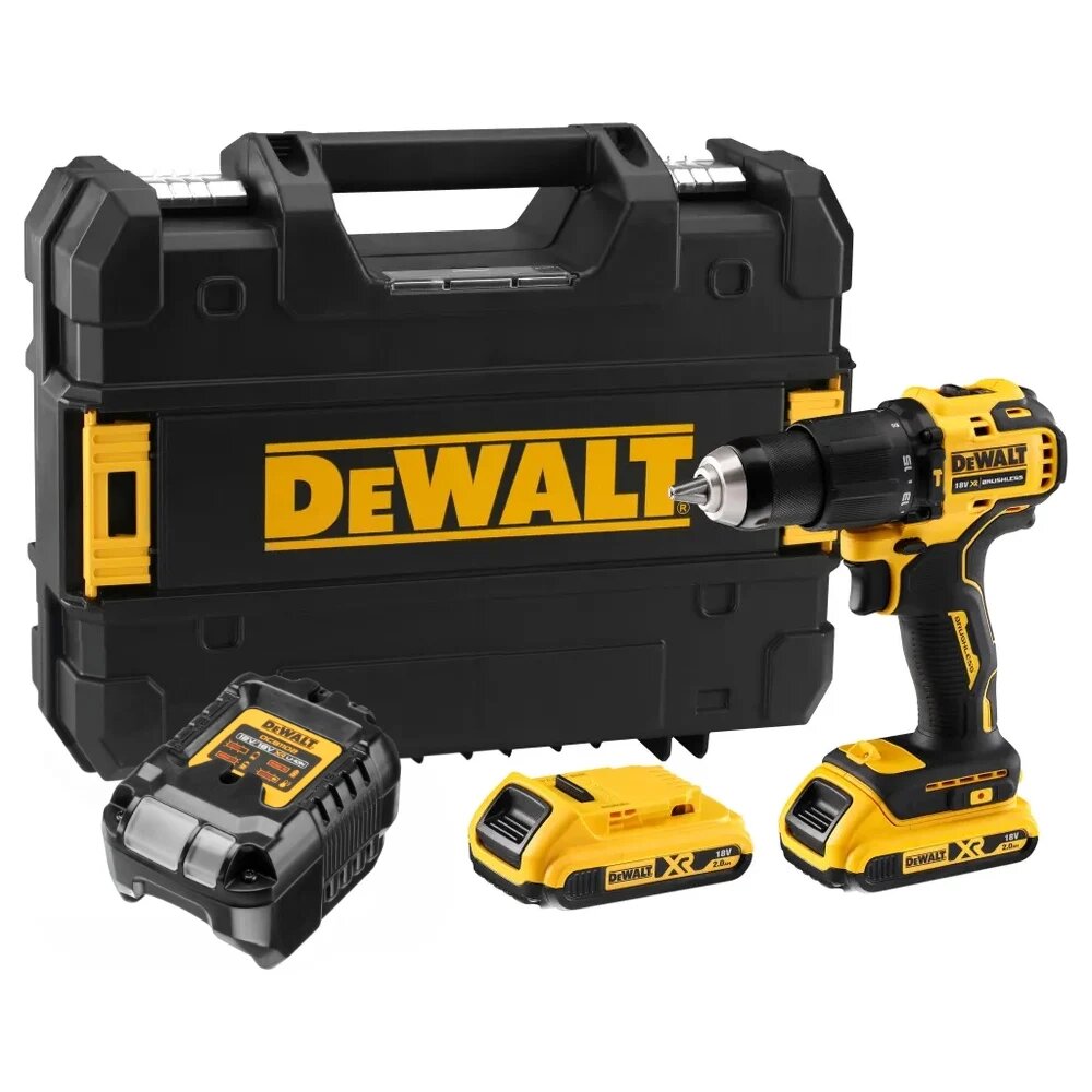 Аккумуляторная ударная дрель-шуруповерт DEWALT DCD709D2T, 18 В, 1650 об/мин, 28050 уд/мин, с 2 АКБ 2 Ач и ЗУ, в кейсе