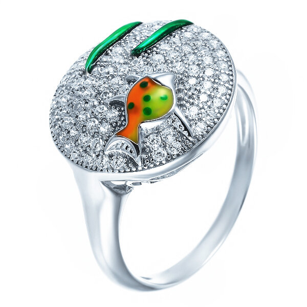Перстень, серебро, 925 проба, родирование, эмаль, циркон