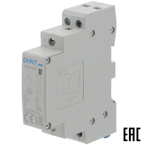 Контактор модульный 256052 NCH8-20/11 20А 1з+1р 230В на Din-рейку CHINT