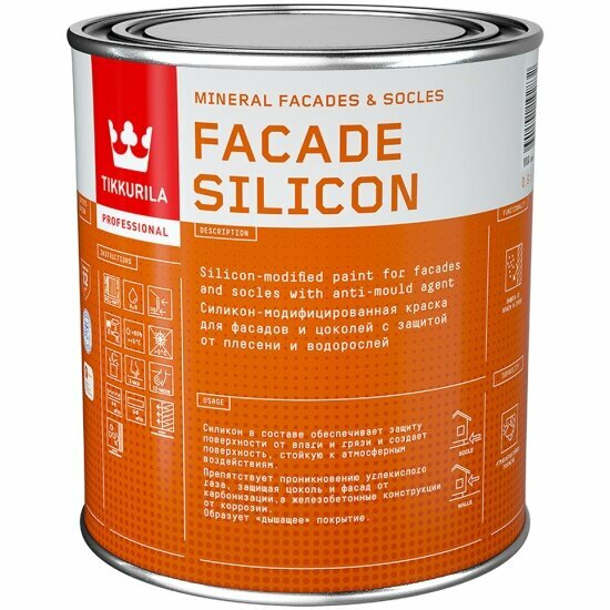 Краска для фасадов и цоколей Tikkurila Facade Silicon (Фасад Силикон) 0,9л бесцветный (база С)