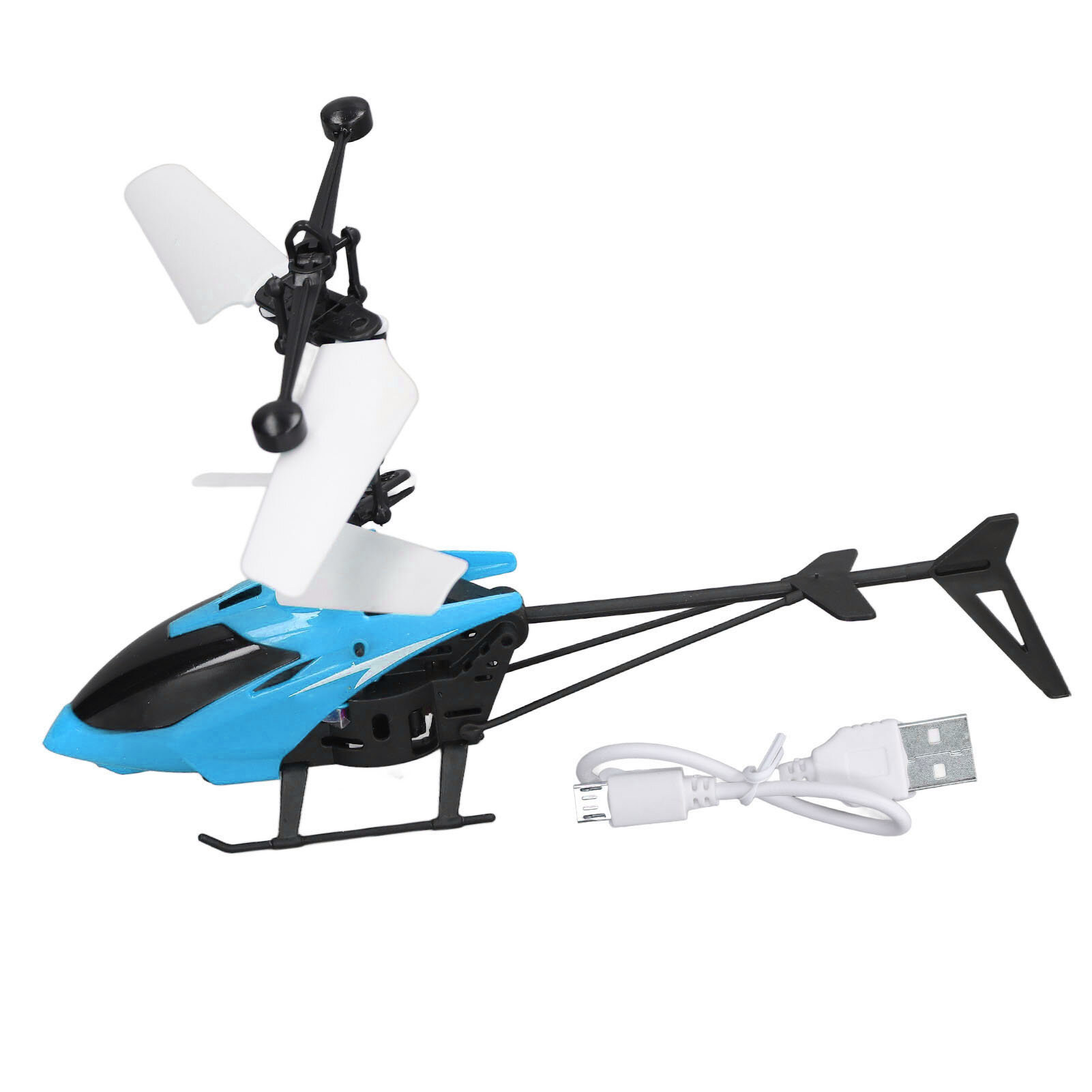 Миниатюрный радиоуправляемый вертолет со стабильной скоростью вращения, усиленной обработкой, светящимся корпусом, ударопрочным корпусом и индукционным датчиком, синий цвет.