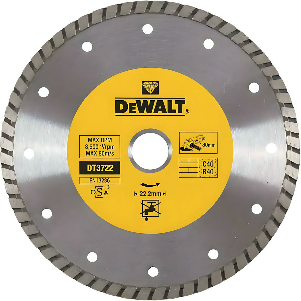 Диск алмазный 180 х 2.4 х 22.2 мм (универсальный) Turbo DeWalt DT3722