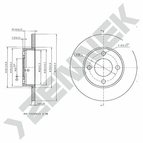 Диск тормозной передний AUDI 100 C2-C3 77 -91 ZENNEK DBD0014