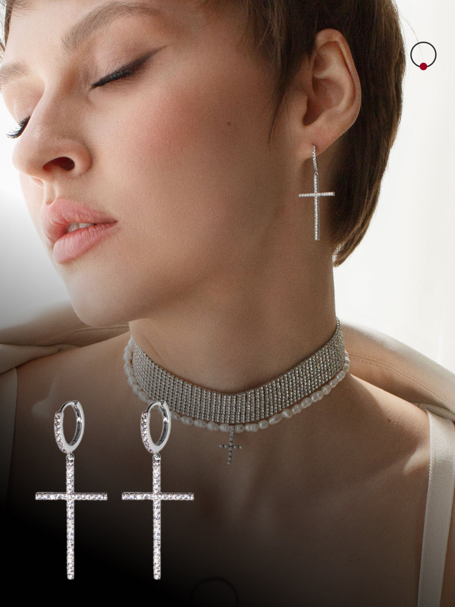 Серьги конго, с подвесками, кристалл