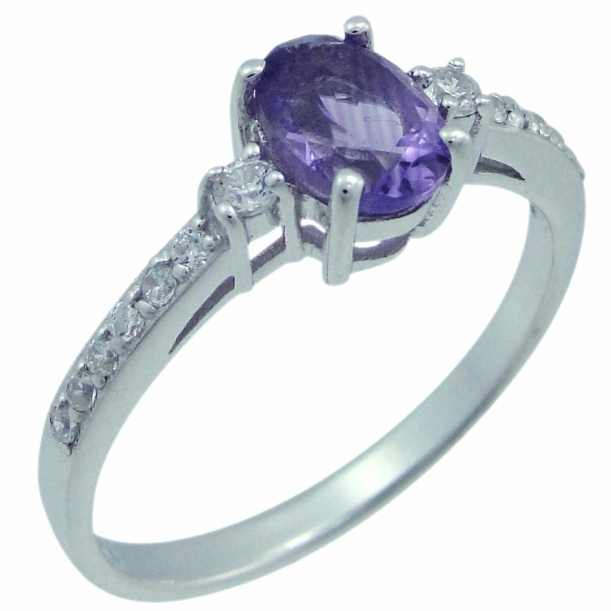 Кольцо дорожка, тонкое, серебро, 925 проба, родирование, фианит, аметист