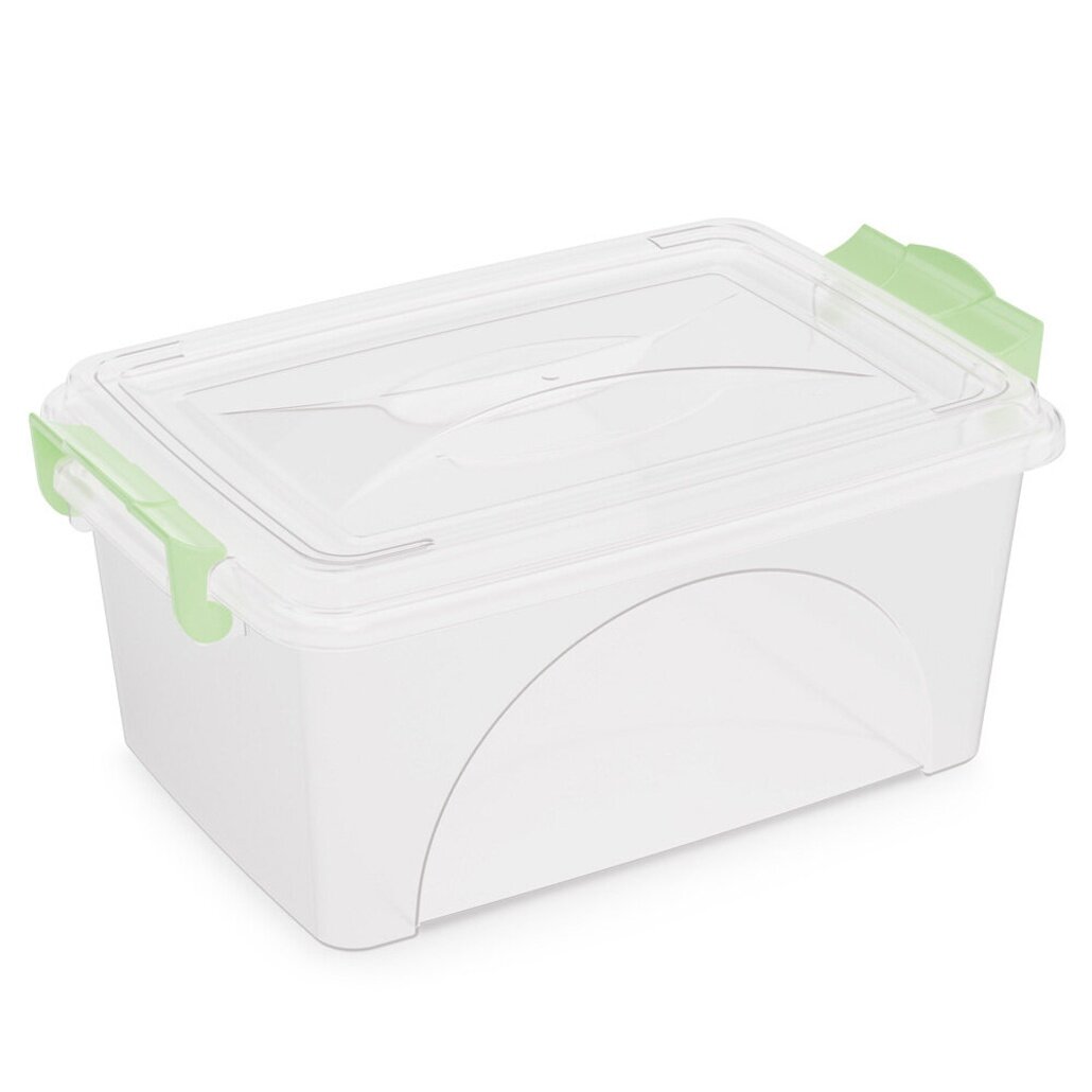 Контейнер для хранения 4,5л, прямоугольный, с ручками, прозрачный/зеленый, пластик