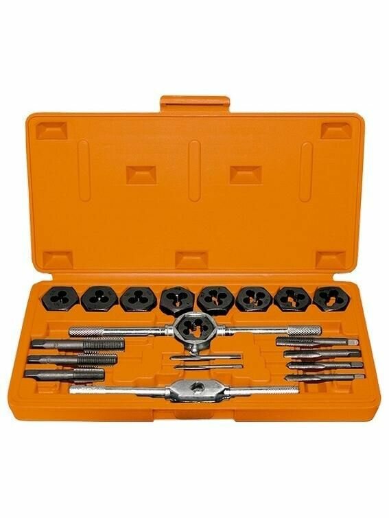 Набор метчиков и плашек М3-М12, плашко-метчикодержатель, 20 предметов, пластиковый бокс Sparta 773105