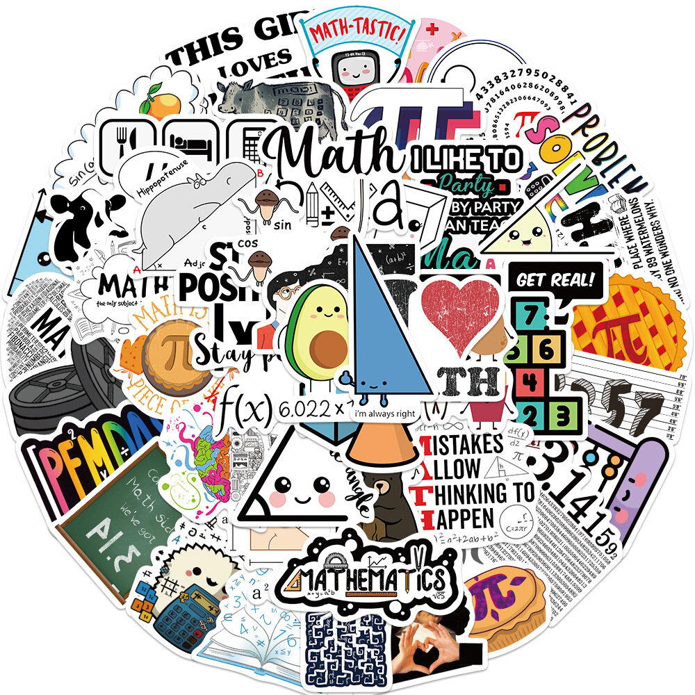 50 наклеек с математическими формулами, веселые и красочные математические наклейки, водонепроницаемые виниловые наклейки для ноутбука, гитары, багажа, бутылки с водой, журнала, проектов «сделай сам», наклейки для поощрения учителей