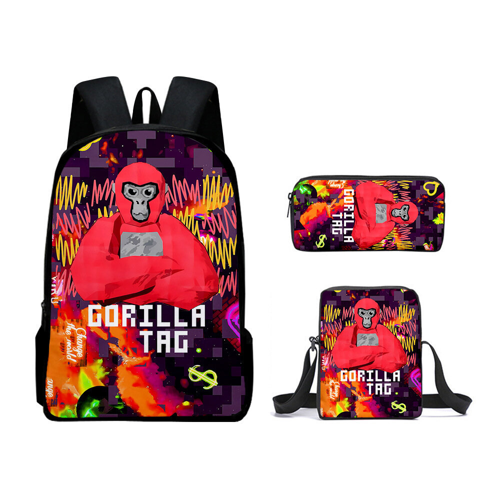 3D новый игровой рюкзак Gorilla Gorilla Tag, школьная сумка, рюкзак, сумка-карандаш, набор из трех предметов с принтом