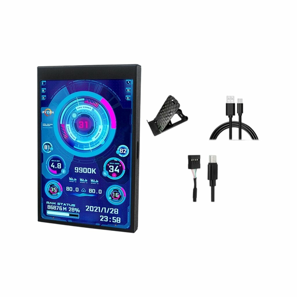 3,5-дюймовый дополнительный экран Type C Компьютерный процессор GPU Жесткий диск Монитор с динамической редактируемой темой Дополнительный экран USB-дисплея