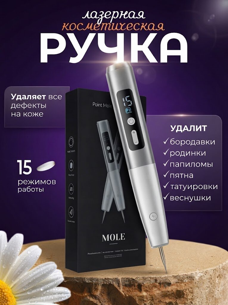 Лазерная ручка для удаления родинок, веснушек, черных точек, бородавок, прыщей, тату, цвет серебро
