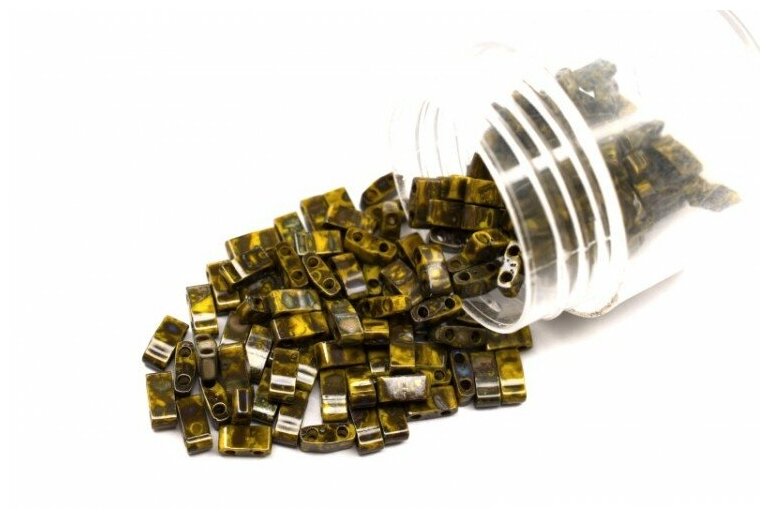 Бисер японский MIYUKI Half TILA #4519 желтый, непрозрачный пикассо, 5 грамм