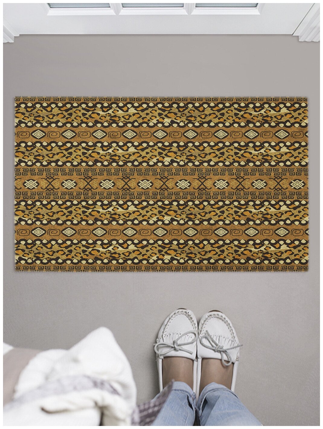 Коврик придверный в прихожую с принтом "Африканский стиль" 45x75 см , JoyArty