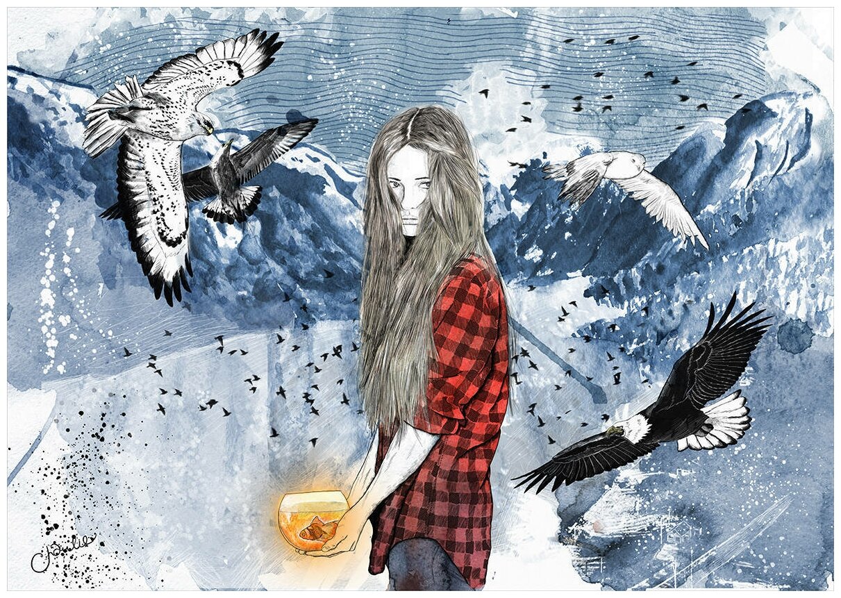 Интерьерный постер на стену картина для интерьера в подарок плакат "Mother Protect" размера 40х50 см 400*500 мм в черной раме для декора