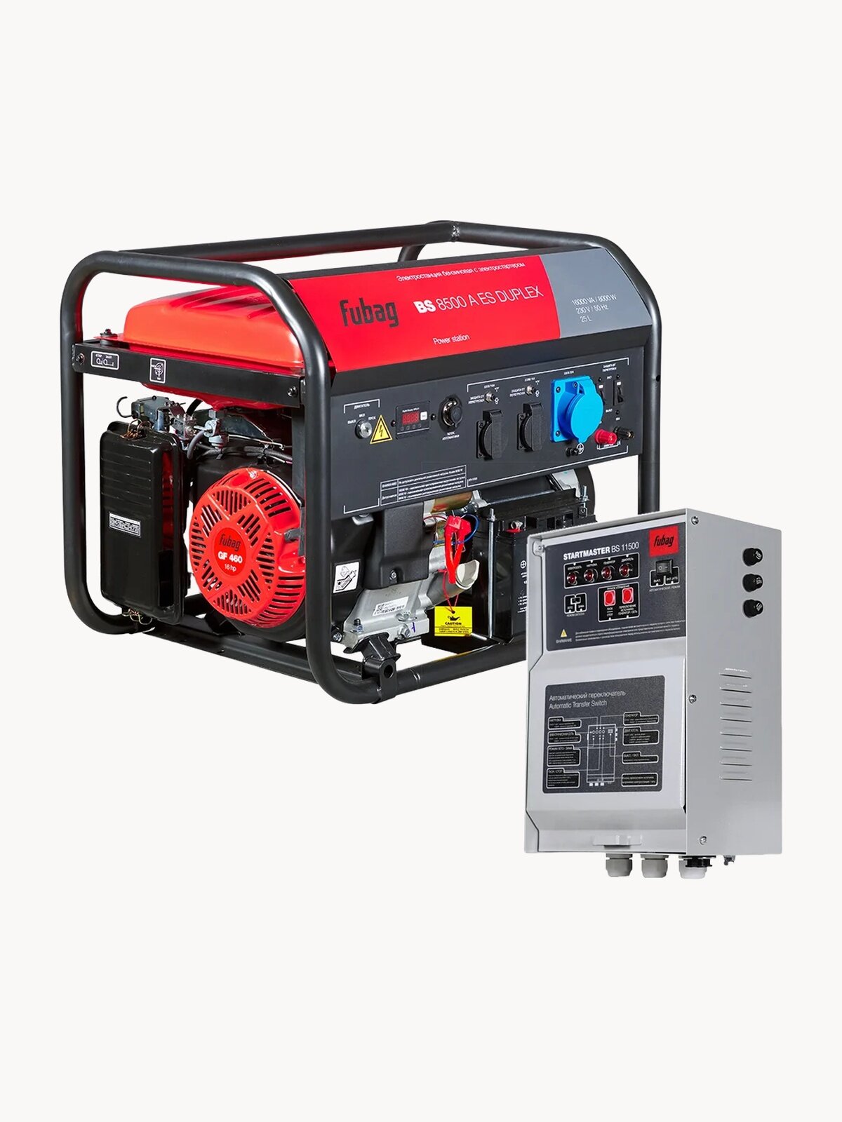 Генератор бензиновый FUBAG BS 8500 A ES DUPLEX, 8 кВт, 220 В + Блок автоматики Startmaster BS 11500 D, трехфазный, 380 В
