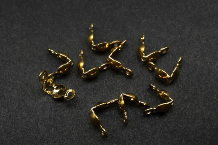 Зажим Каллота 8х4мм, внутренний диаметр 3мм, отверстие 1мм, цвет золото, хирургическая сталь, 04-152, 4шт