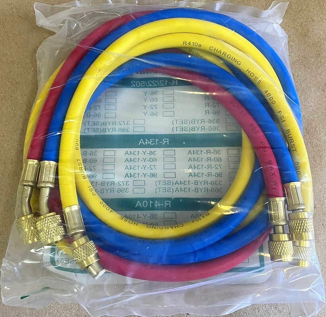 Шланги заправочные 1/4*5/16 60" (150см) R-410 (800-4000 PSI).