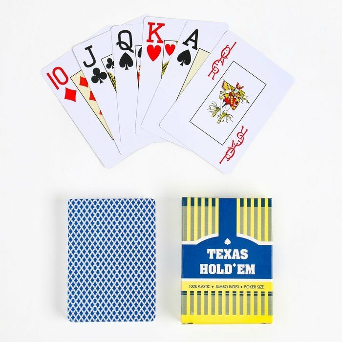 Игральные карты "Texas Holdem" из пластика с синей рубашкой (55 карт)