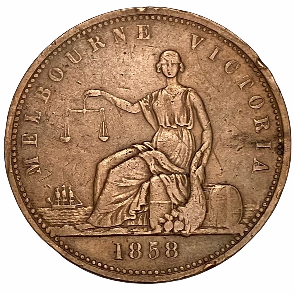 Австралия токен 1 пенни 1858 г. (Peace&Plenty) (2)