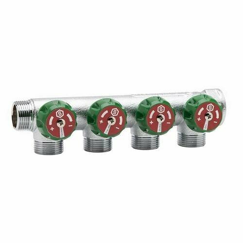 Коллектор регулирующий проходной STOUT SMB 6850 - 3/4" (НР/ВР) на 4 контура 3/4"EK (евроконус)