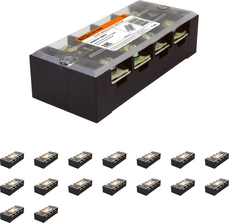 Клеммный блок TDM ТВ-2504 25А 4 пары клемм 0.5-2.5 мм2 (комплект из 16 шт)