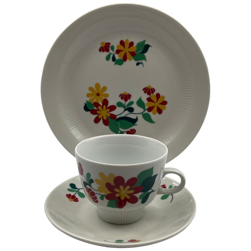 Чайно-кофейное трио "Цветы", фарфор, 1960-1990 гг, Colditz, ГДР